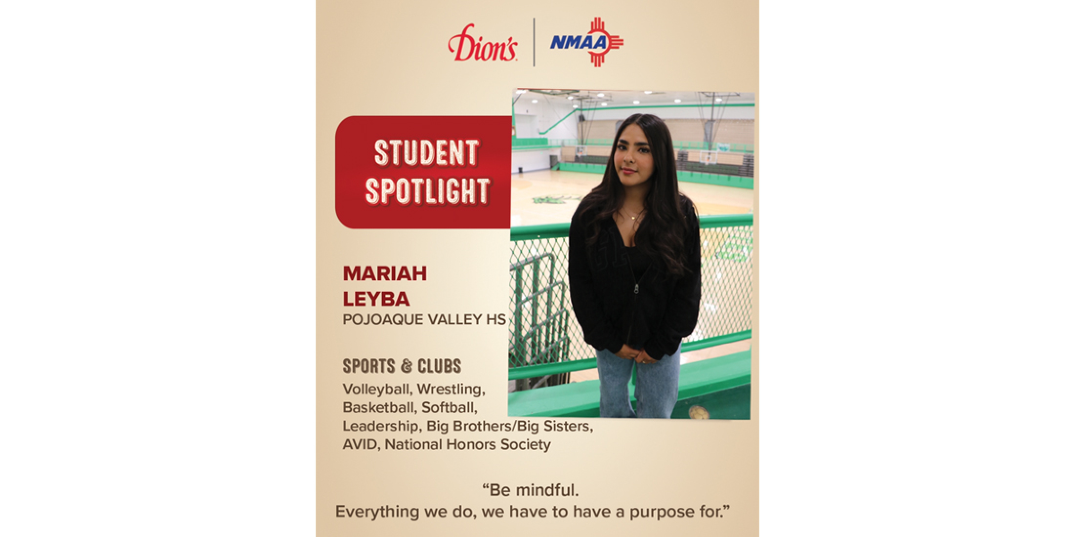DION’S STUDENT SPOTLIGHT: MARIAH LEYBA, POJOAQUE VALLEY HIGH SCHOOL – NMAA